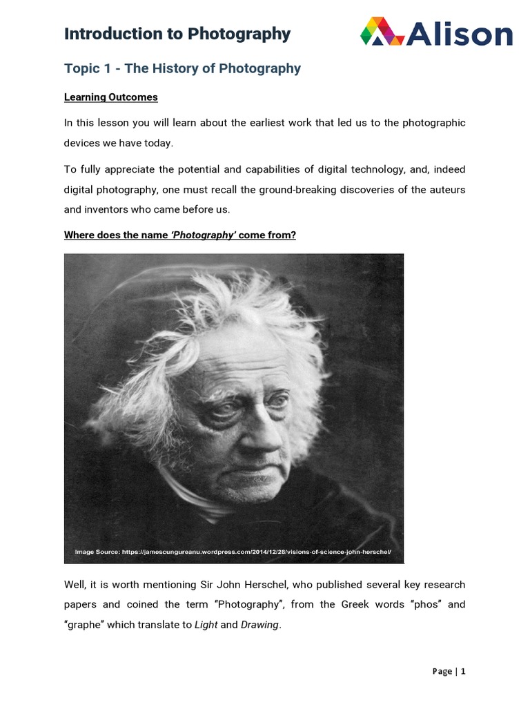 Introduction To Photography: Topic 1 - The History of Photography | PDF ...