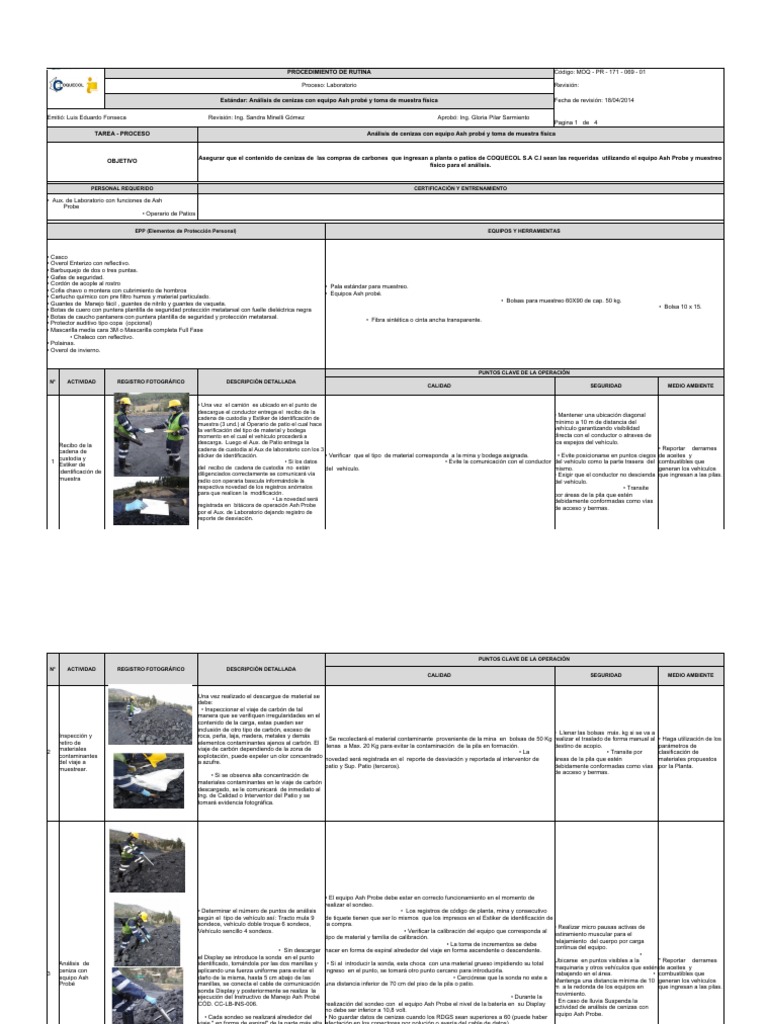 Analisis de Cenizas Con El Equipos Ash Probe y Toma de Muestra Fisica ...