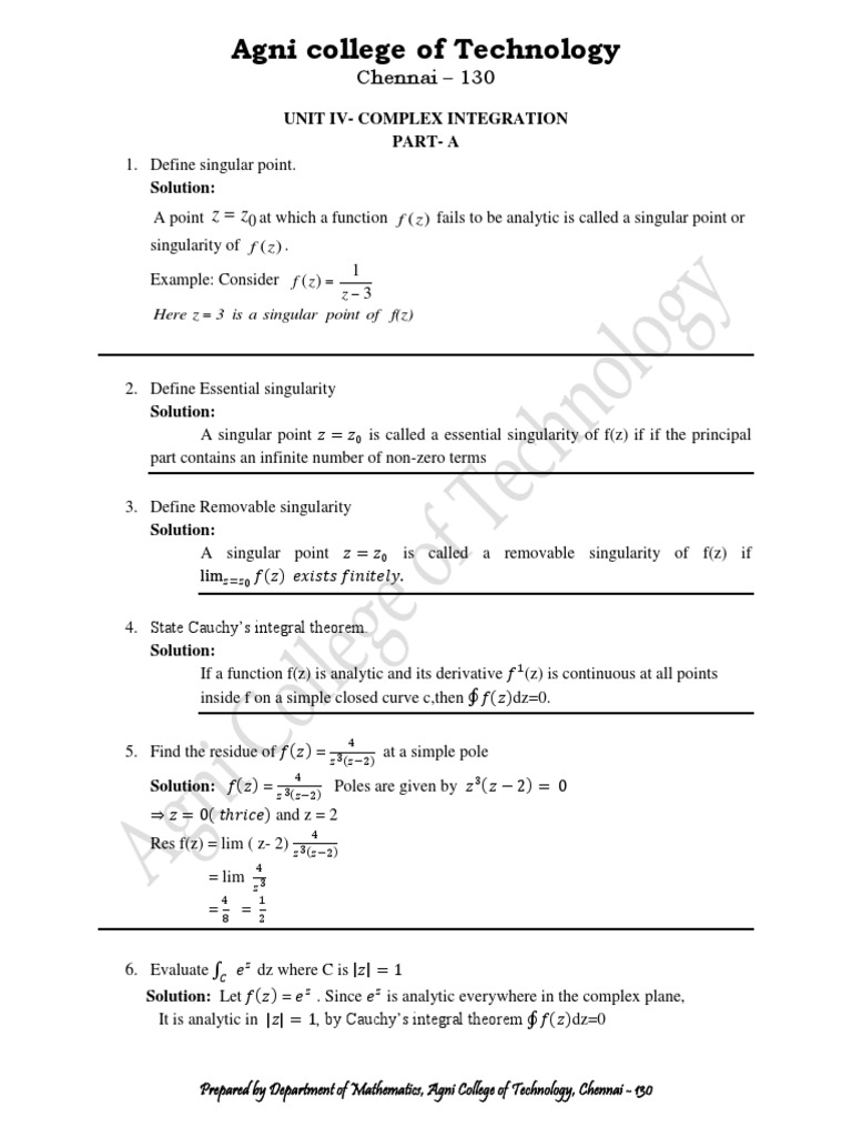 Unit Iv - Complex Integration PDF | PDF | Trigonometric Functions ...