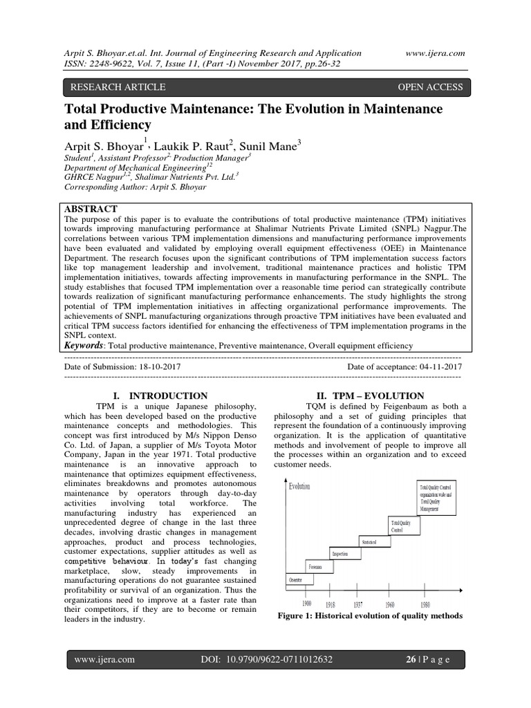 Total Productive Maintenance: The Evolution in Maintenance and ...