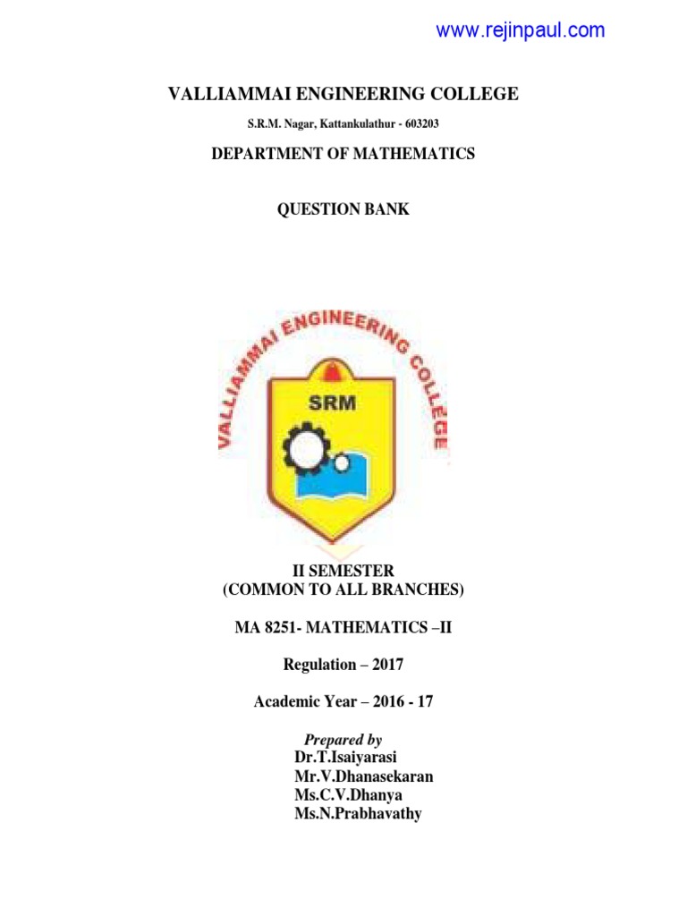 MA8251-Engineering Mathematics - II - Question Bank | PDF | Eigenvalues ...