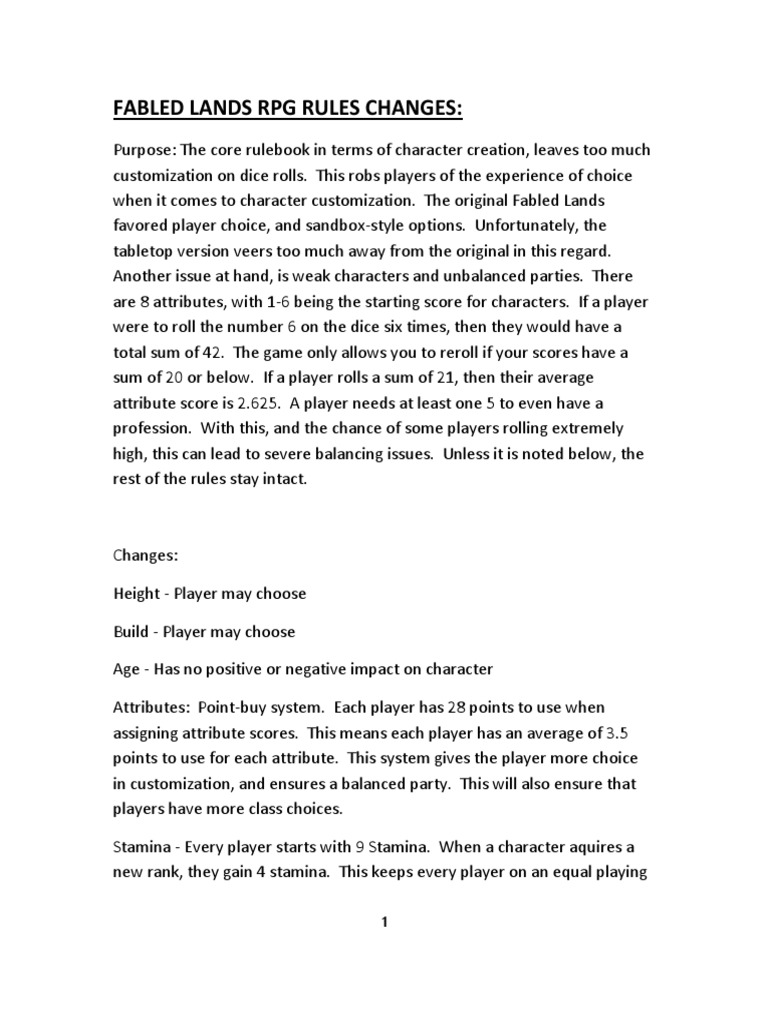 RPG RULES CHANGE: PLAYER CHOICE & BALANCED CHARACTERS | PDF