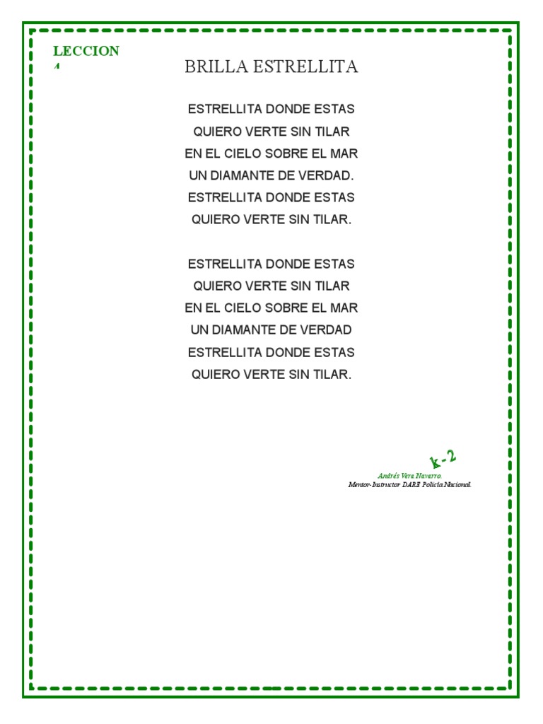 Letra de "Estrellita, ¿dónde estás?" | PDF