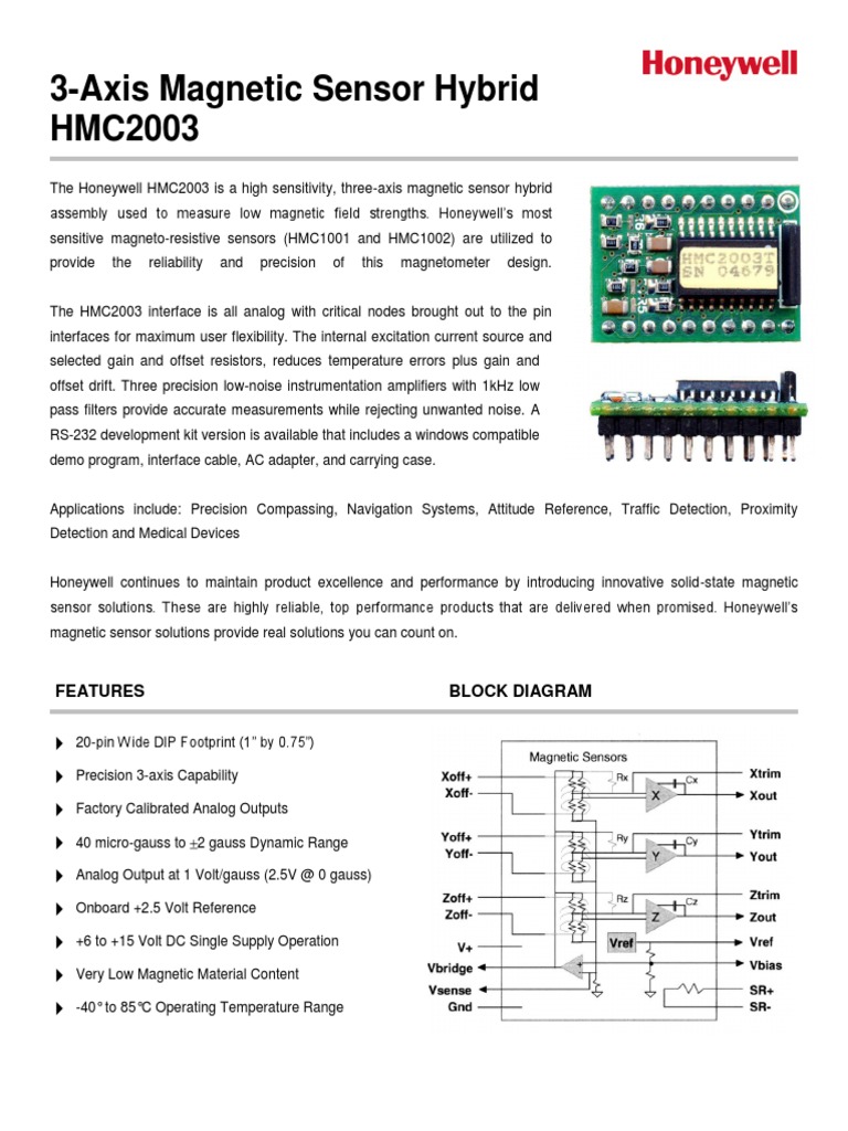3-Axis Magnetic Sensor Hybrid HMC2003: Features Block Diagram | PDF ...