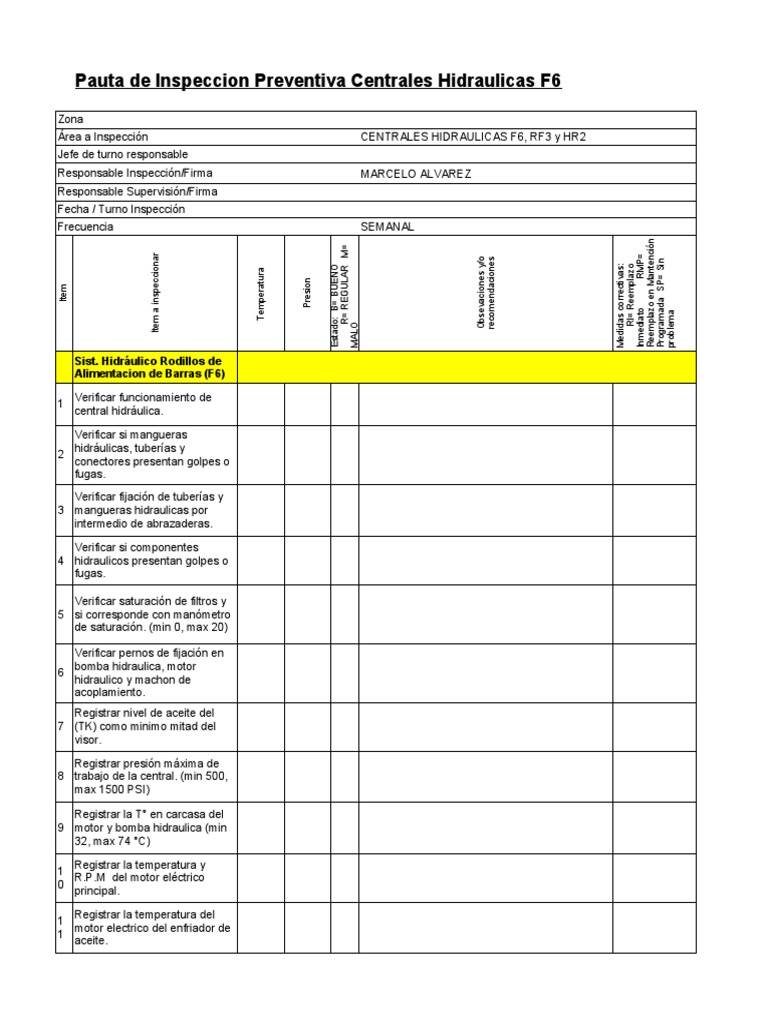 Check List F6 | PDF | Bomba | Hidráulica