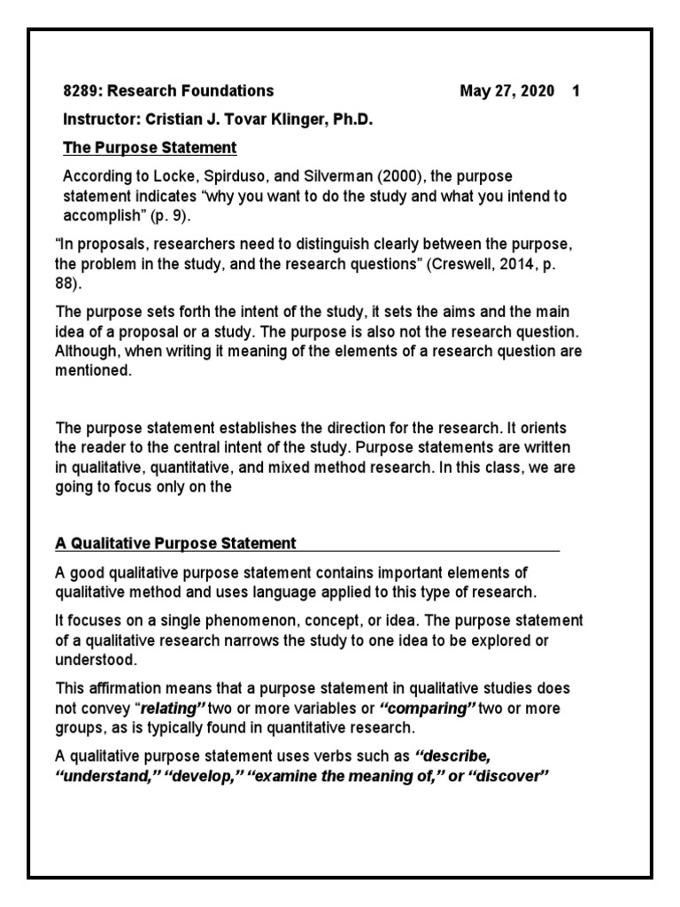 Purpose Statement | PDF | Quantitative Research | Qualitative Research