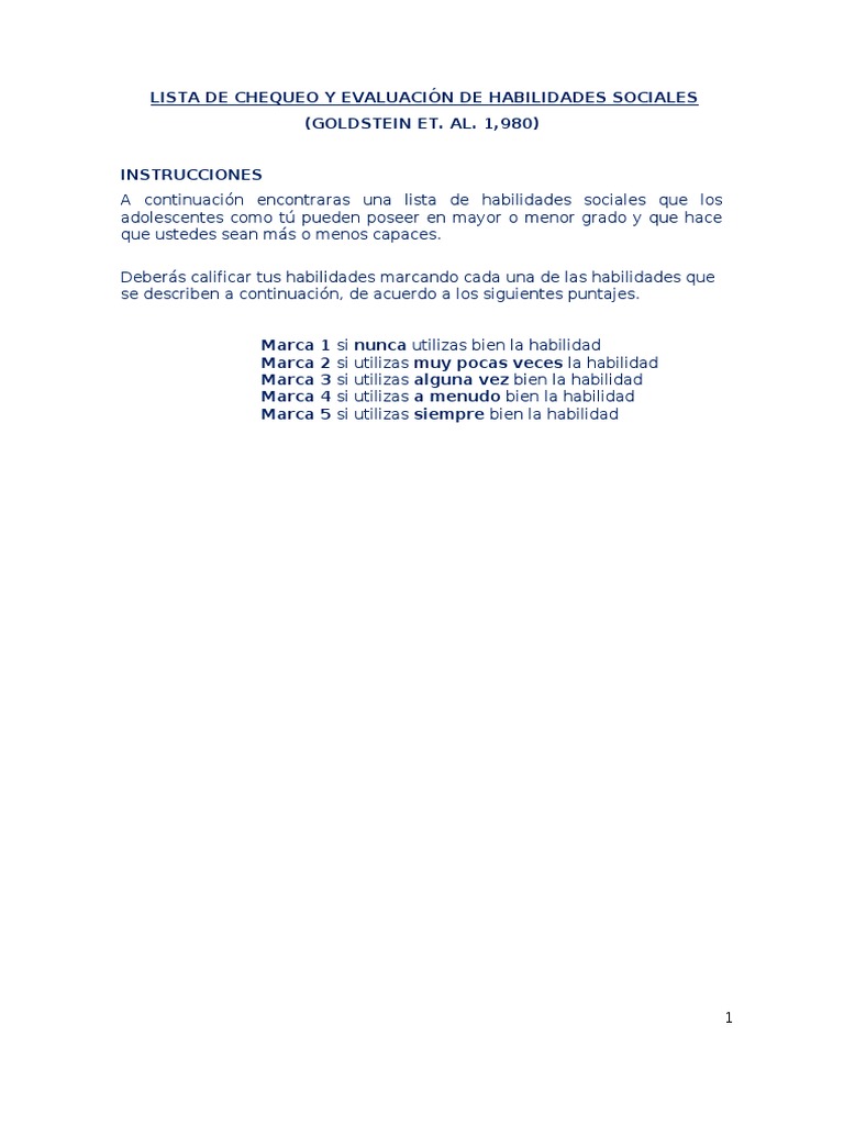 Lista de Chequeo de Habilidades Sociales | PDF | Crecimiento personal y ...