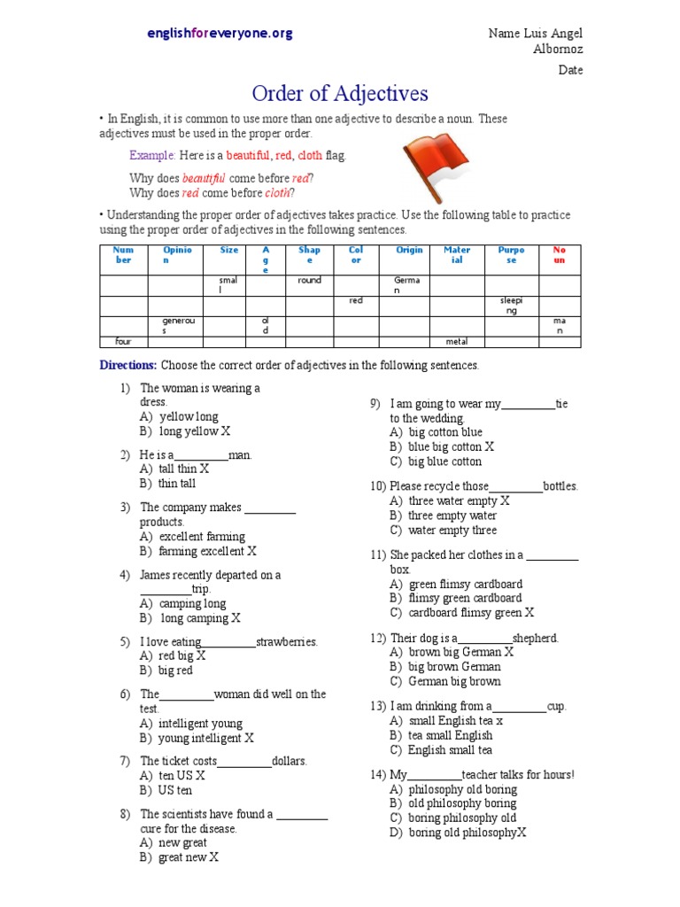Order of Adjectives: English | PDF | Adjective | Linguistic Morphology