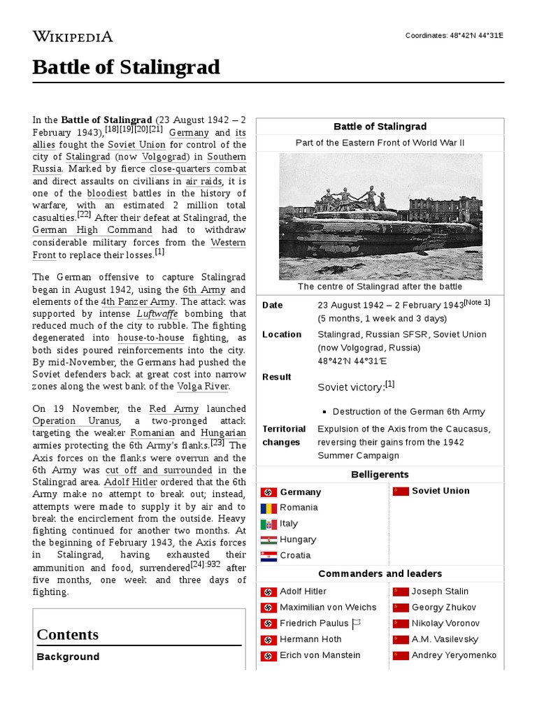 Battle of Stalingrad | PDF | Battle Of Stalingrad | Eastern Front ...