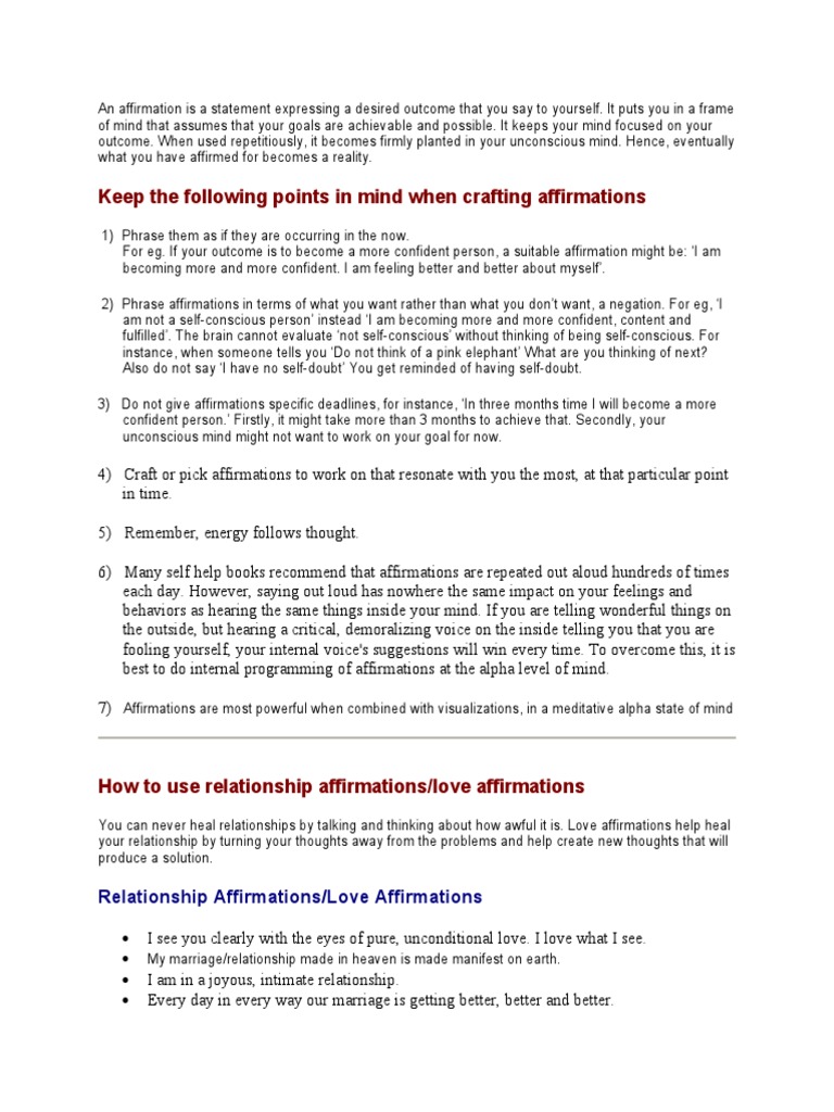 Affirmations - Types | PDF | Love | Yin And Yang
