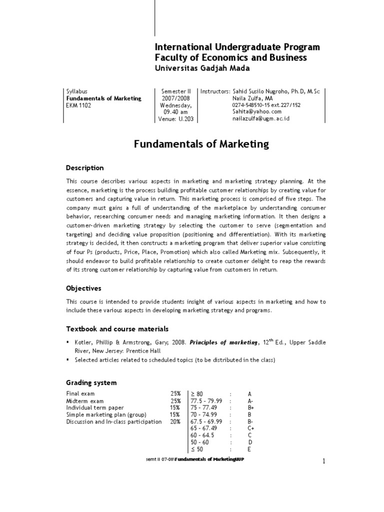 Fundamentals of Marketing | PDF | Final Examination | Marketing