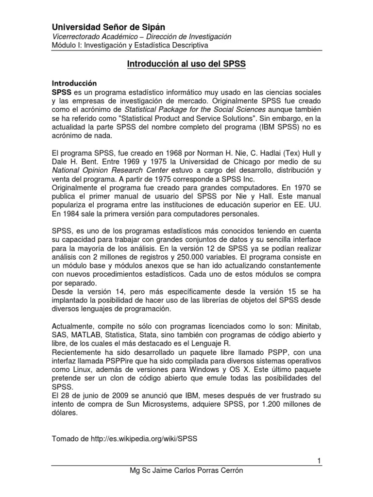 Introducción al SPSS | PDF | Spss | Estadísticas