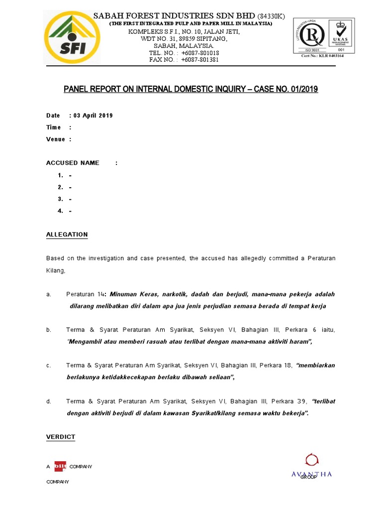 Domestic Inquiry Panel Report 2019 | PDF | Business | Finance & Money ...