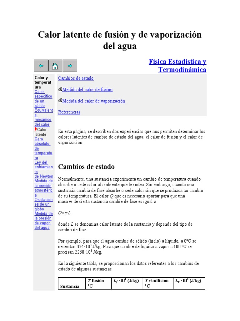 Calor Latente de Fusión y de Vaporización Del Agua | PDF | Calor ...
