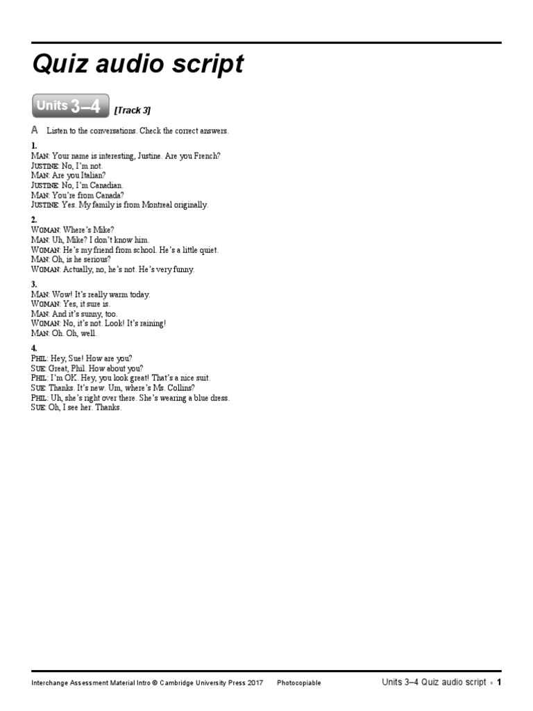 Quiz Audio Script: Units | PDF