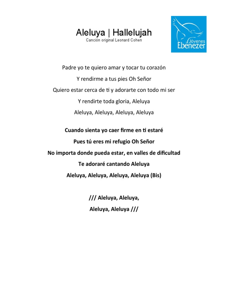 Letras De Aleluia Hallelujah Partitura Música De Shrek