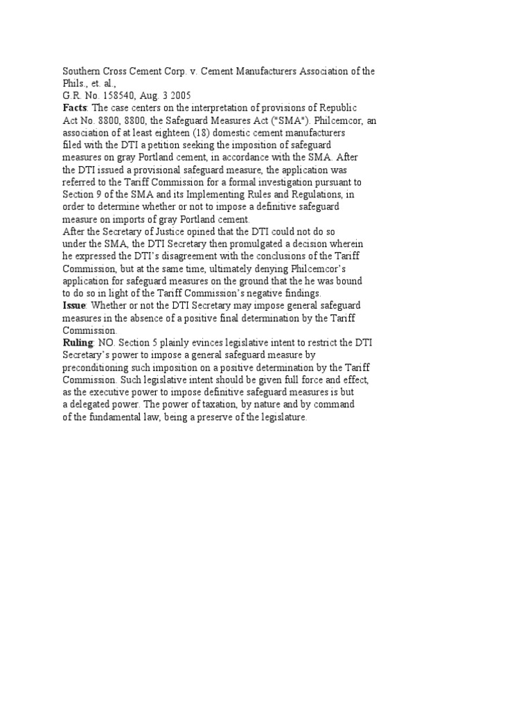 Southern Cross Cement Corp Vs CMA | PDF