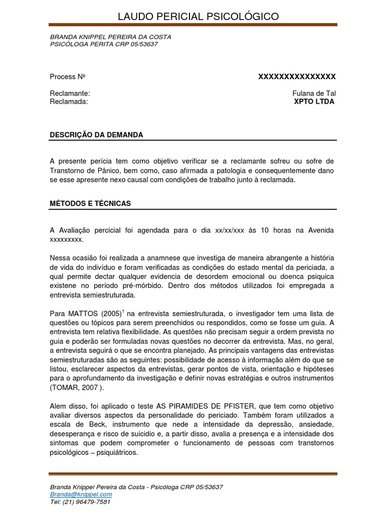 Modelo de Laudo Pericial PDF | PDF | Distúrbio mental | Transtorno de ...