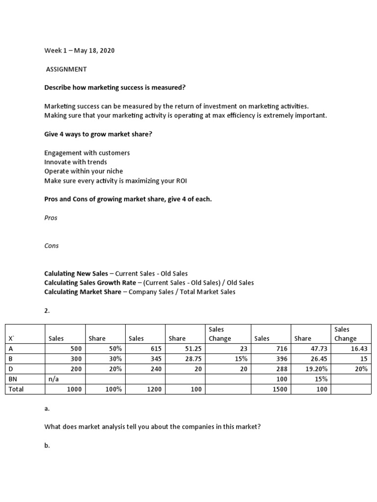 Marketing Metrics Homework | PDF | Market Share | Return On Investment