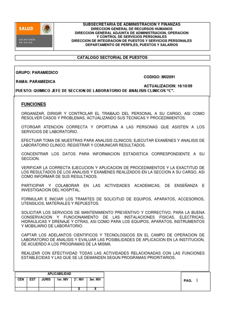 M02091 Químico Jefe de Secc. de Lab. en Análisis Clínicos C | Descargar gratis PDF ...