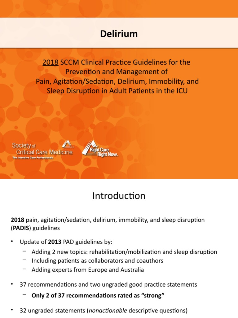 PADIS Guidelines Teaching Slides Delirium | PDF | Intensive Care Unit ...