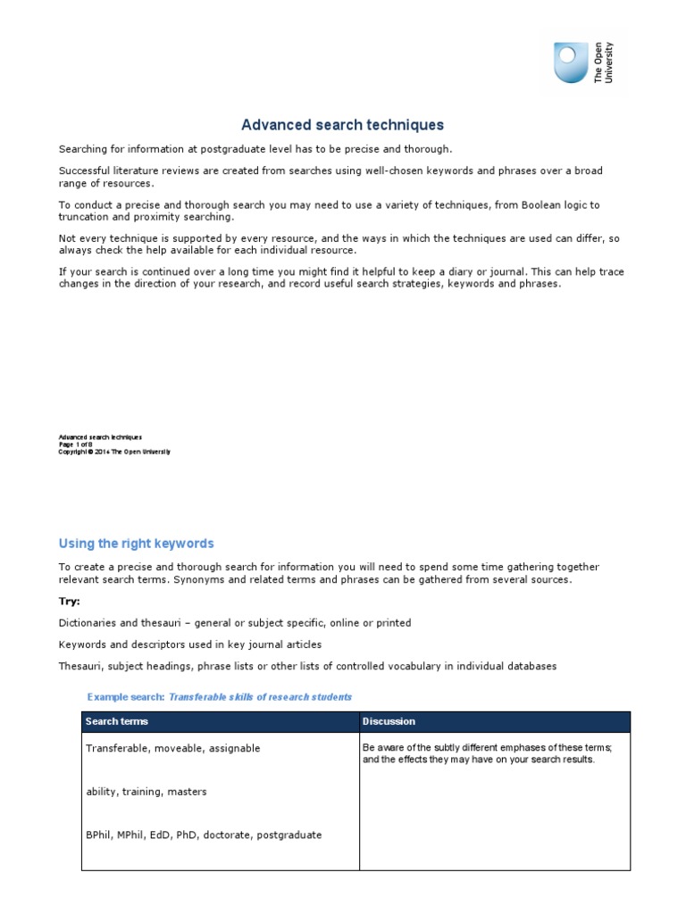 Advanced Search Techniques | PDF | Index Term | Cognitive Science