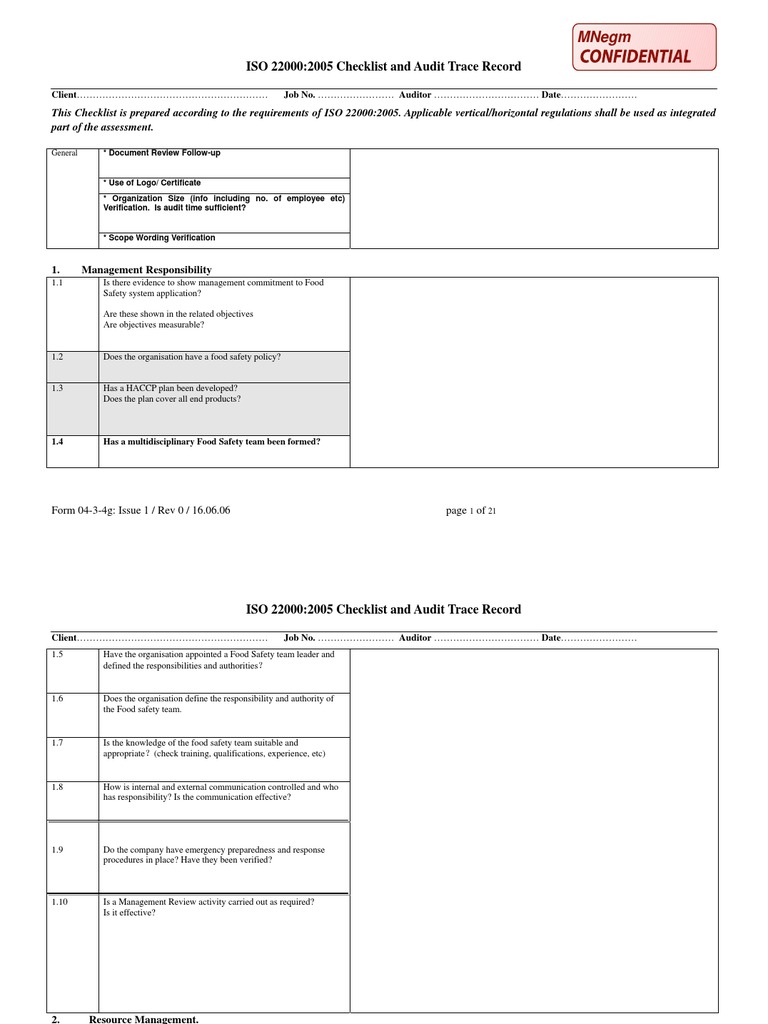 Checklist ISO 22000 | Verification And Validation | Audit Checklist ISO 22000 | Verification And Validation | Audit