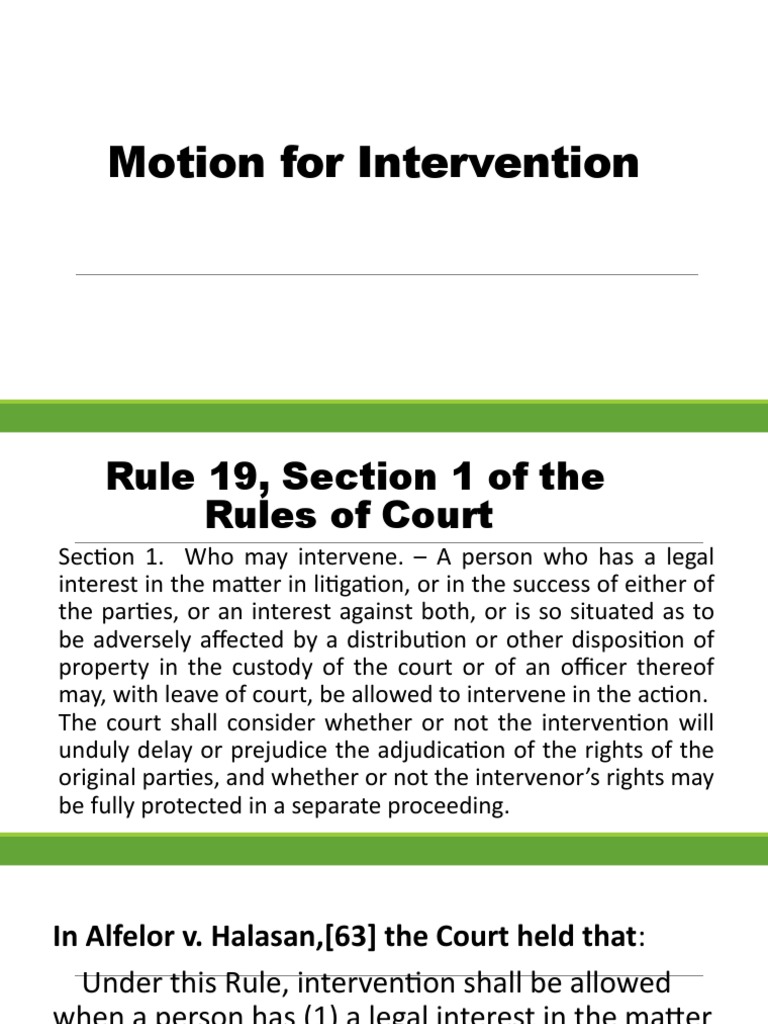 Motion for Leave to Intervene in Litigation Regarding Legal Interests ...