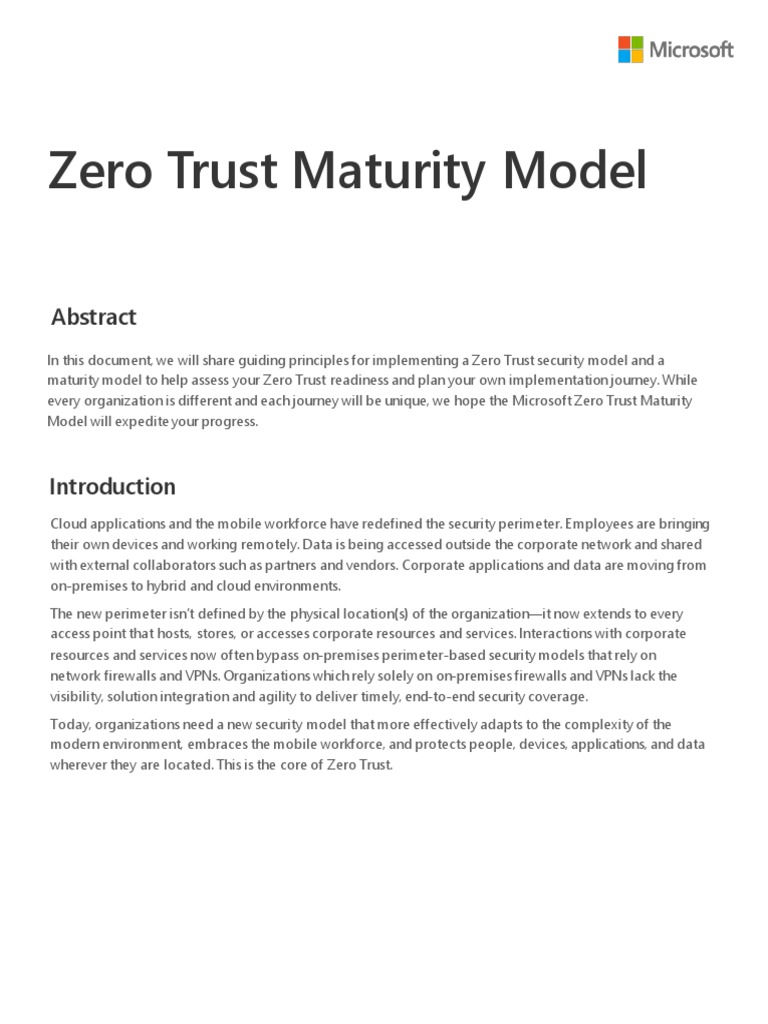Microsoft Zero Trust Maturity Model - Oct 2019 | PDF | Cloud Computing ... Microsoft Zero Trust Maturity Model - Oct 2019 | PDF | Cloud Computing ...