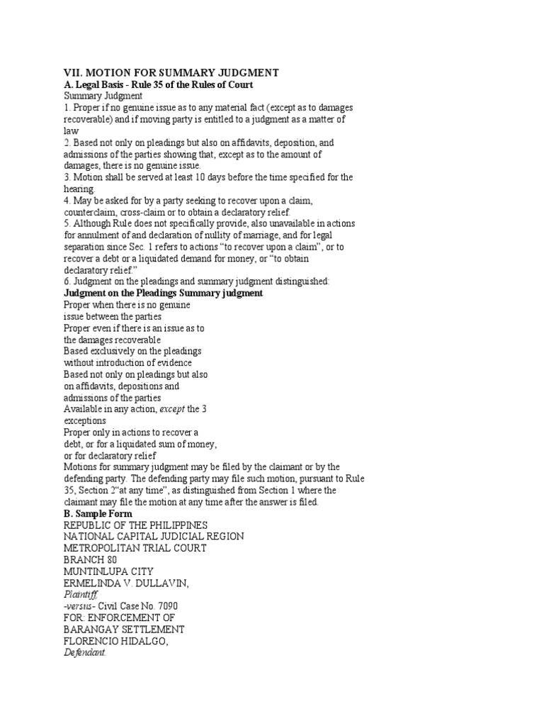 Motion For Summary Judgment | Download Free PDF | Declaratory Judgment ...