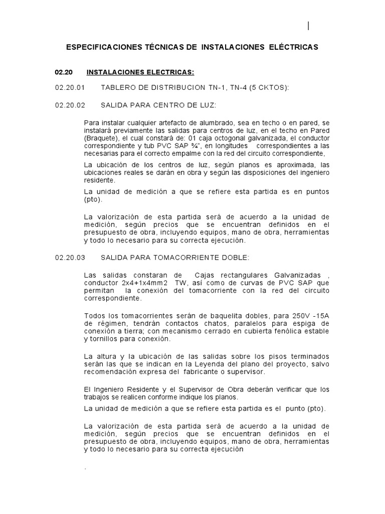 Especificaciones Tecnicas - Electricas | PDF | Electricidad | Ingeniería de Edificación