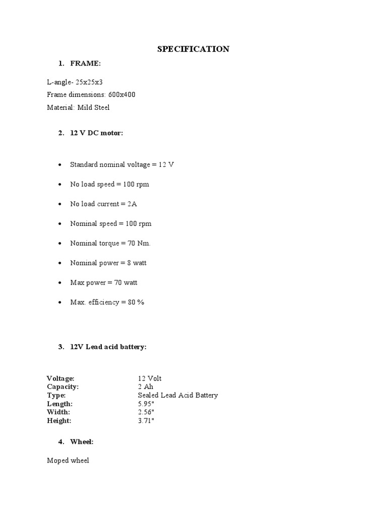 12V DC Motor Specification Sheet | PDF