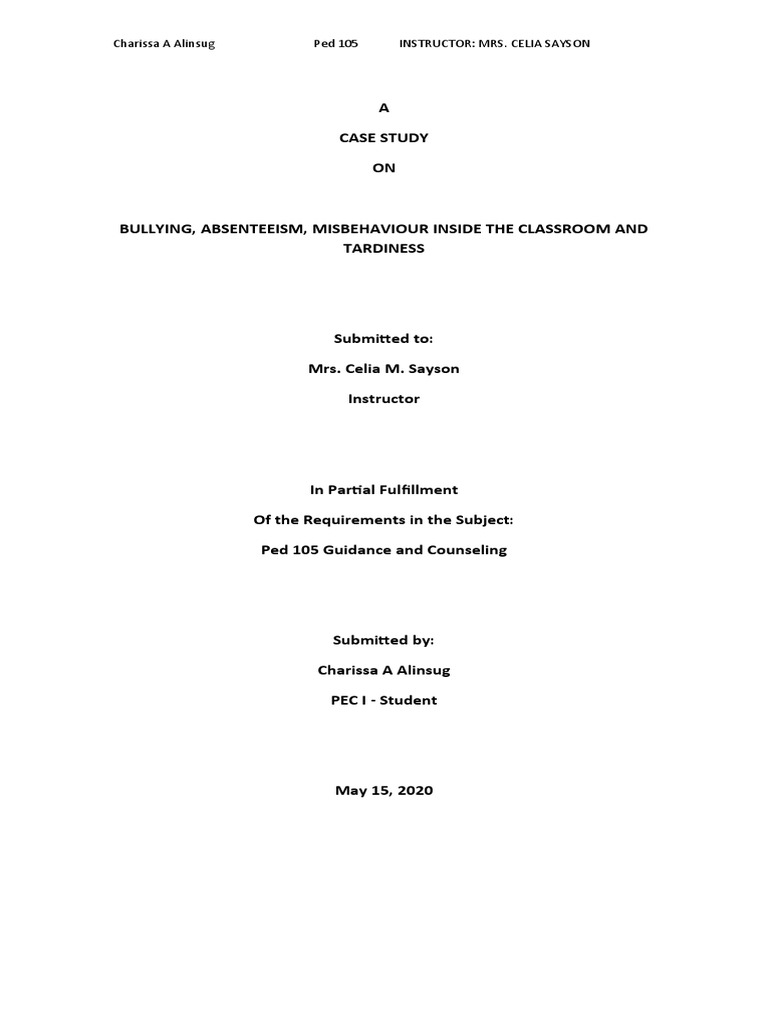 Charissa A Alinsug Ped 105 Instructor: Mrs. Celia Sayson | PDF | Bullying | Classroom Management