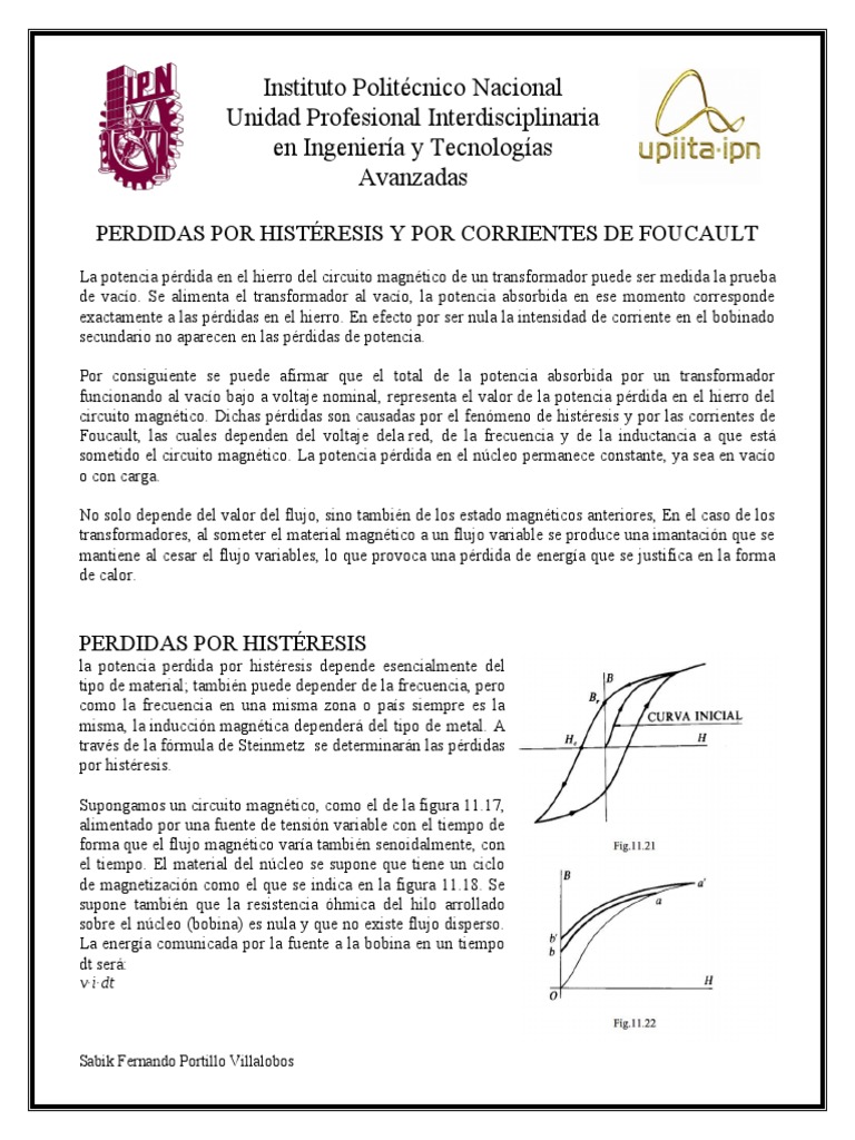 Perdidas Por Histéresis y Por Corrientes de Foucault | PDF ...