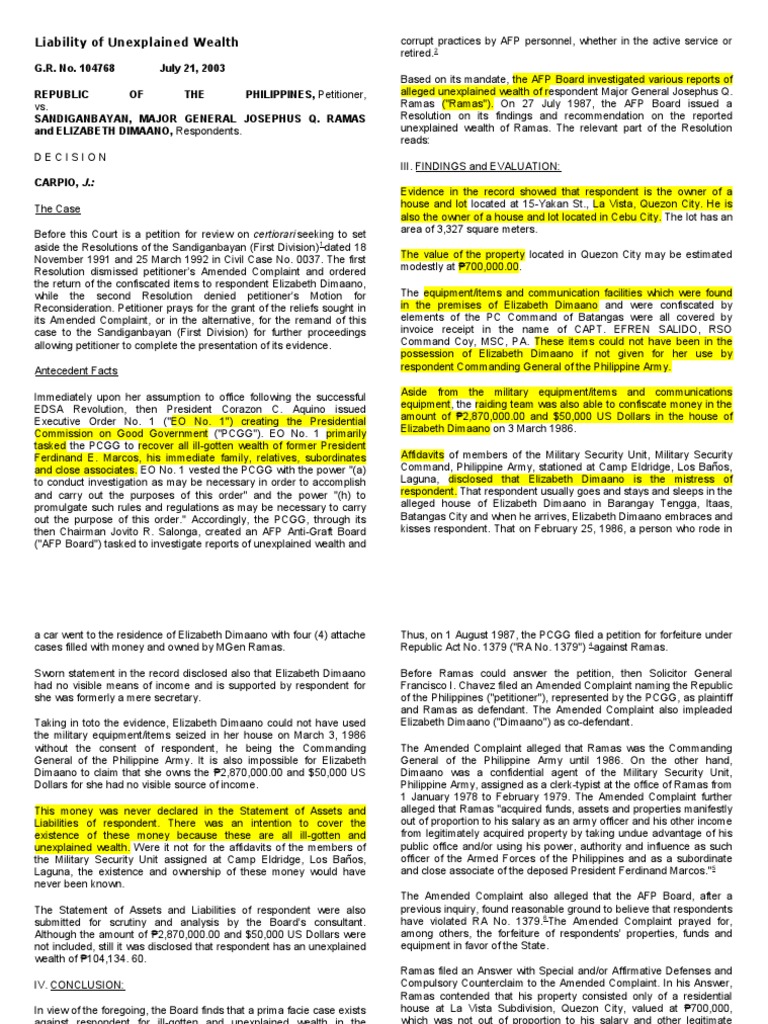 Liability of Unexplained Wealth: Analysis of a 1987 Resolution by the ...
