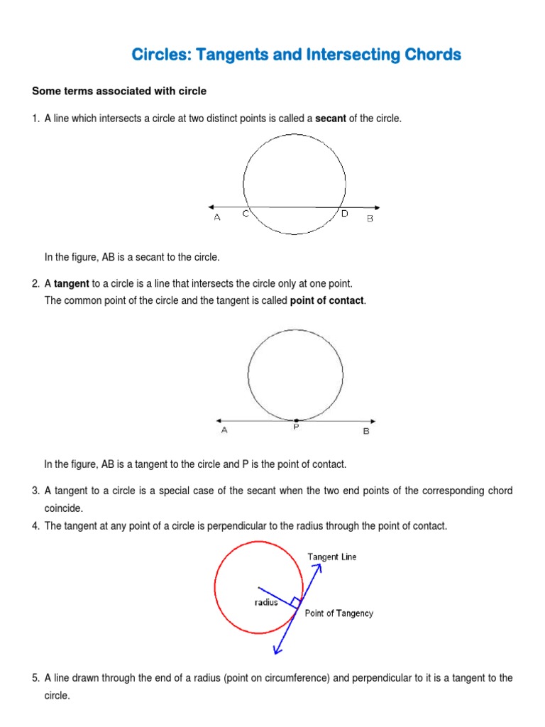Circles Tangents and Intersecting Chords | PDF | Circle | Elementary ...