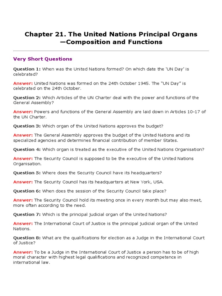 An Overview of the Principal Organs of the United Nations: Their ...