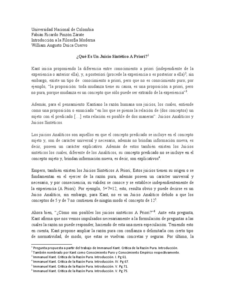 Qué Es Un Juicio Sintético A Priori | PDF | A priori y a posteriori ...
