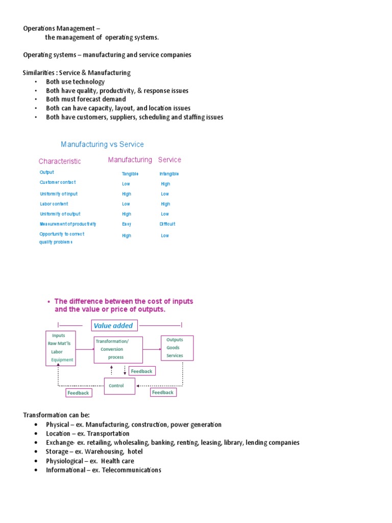Manufacturing Vs Service | PDF | Operations Management | Business Economics