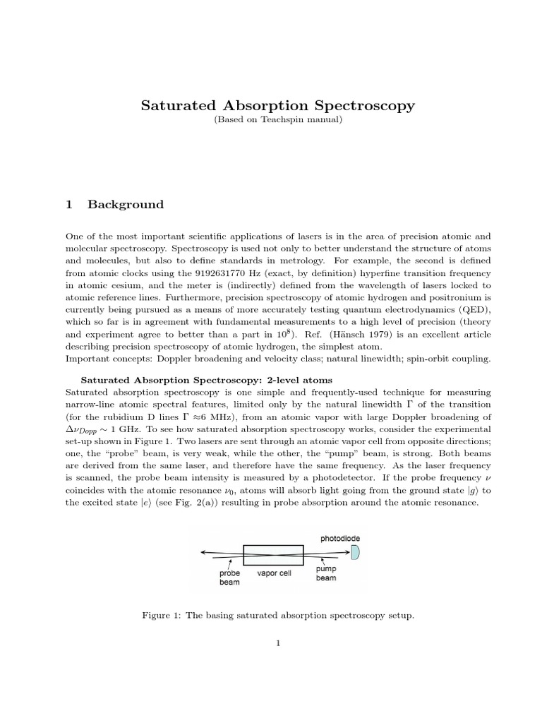 Saturated Absorption Spectroscopy: 1 Background | PDF | Absorption ...