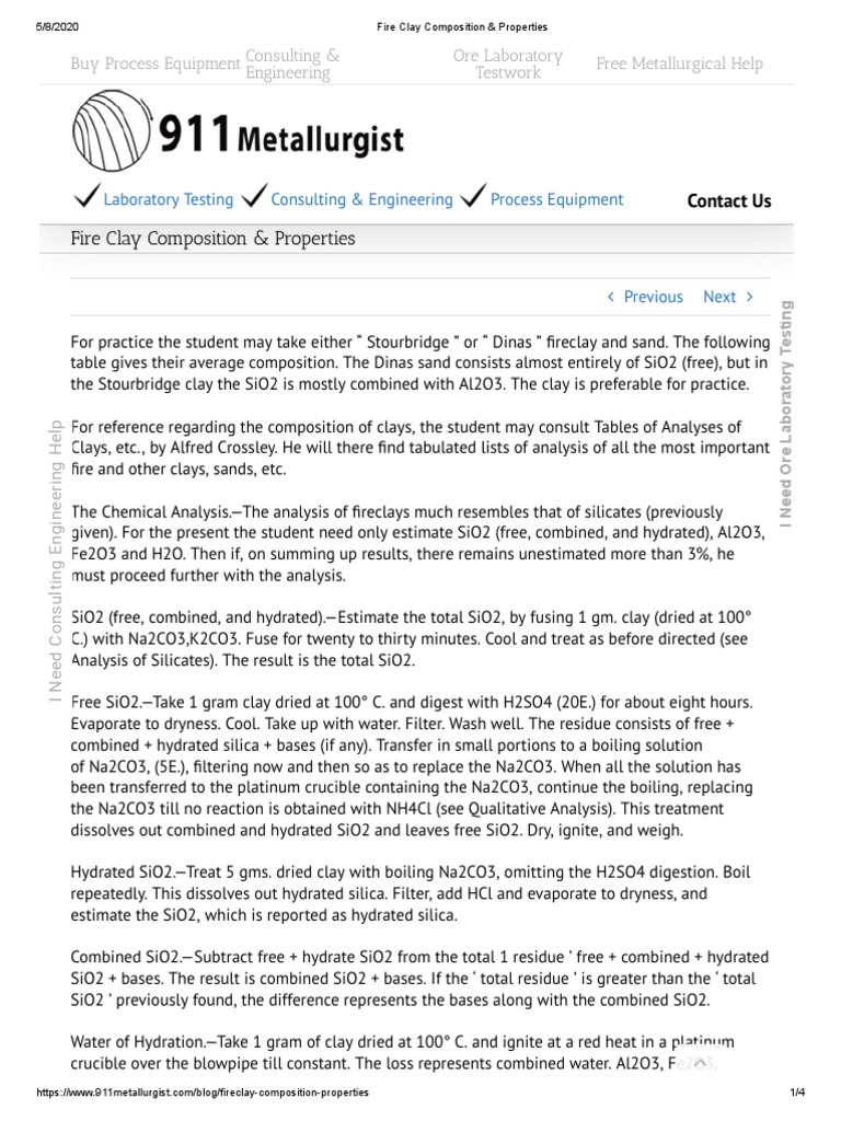 Fire Clay Composition & Properties | Download Free PDF | Silicon ...