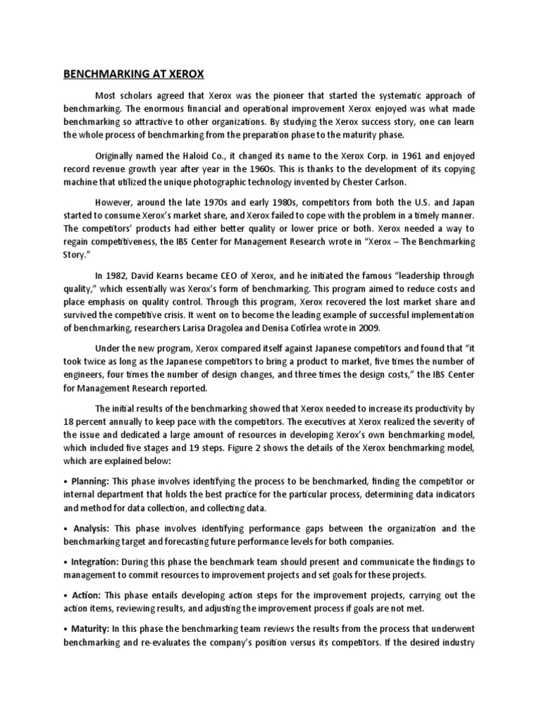 Benchmarking at Xerox | PDF | Benchmarking | Leadership