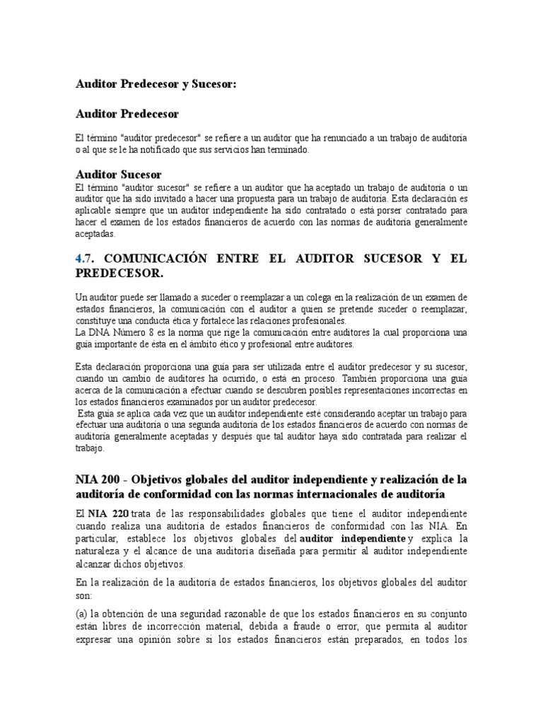 Auditor Predecesor y Sucesor | PDF | Auditoría | Contralor