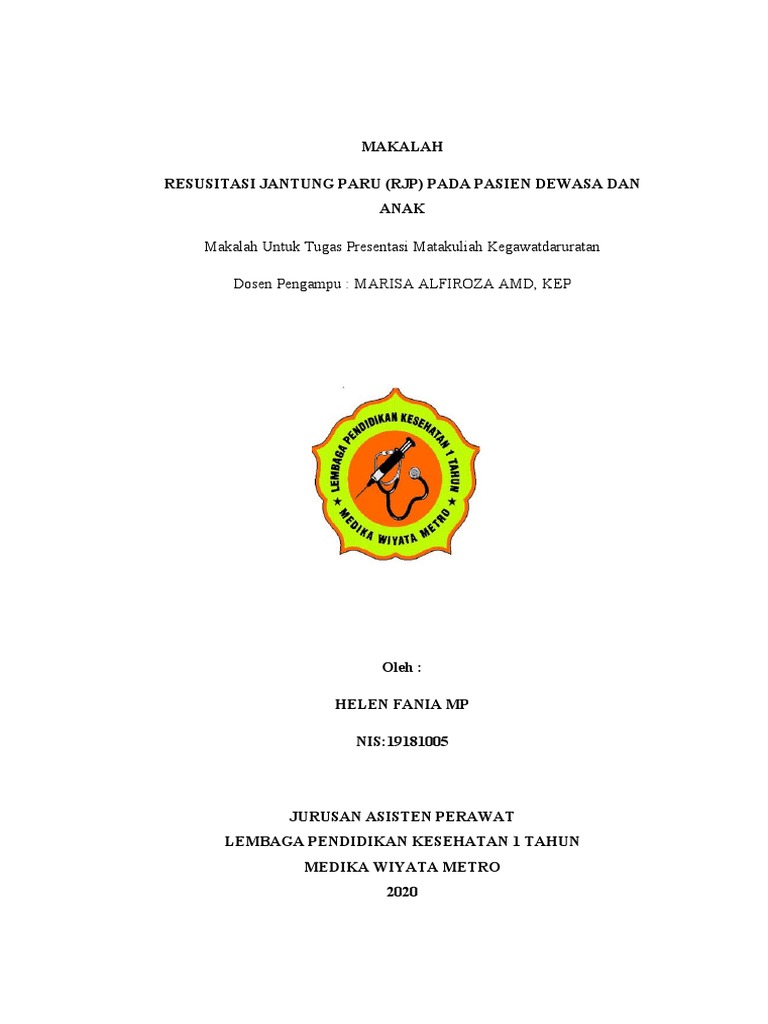 Makalah Resusitasi Jantung Paru (RJP) Pada Pasien Dewasa Dan Anak | PDF