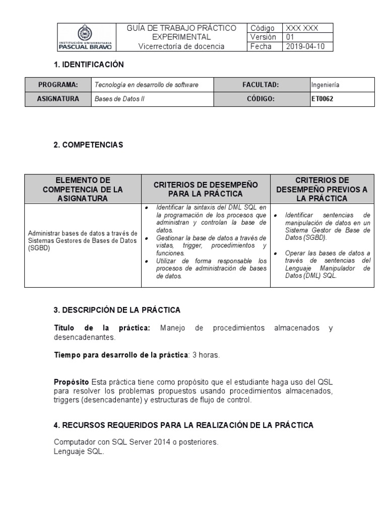 Creación y uso de procedimientos almacenados y triggers en SQL Server | PDF | SQL | Bases de datos