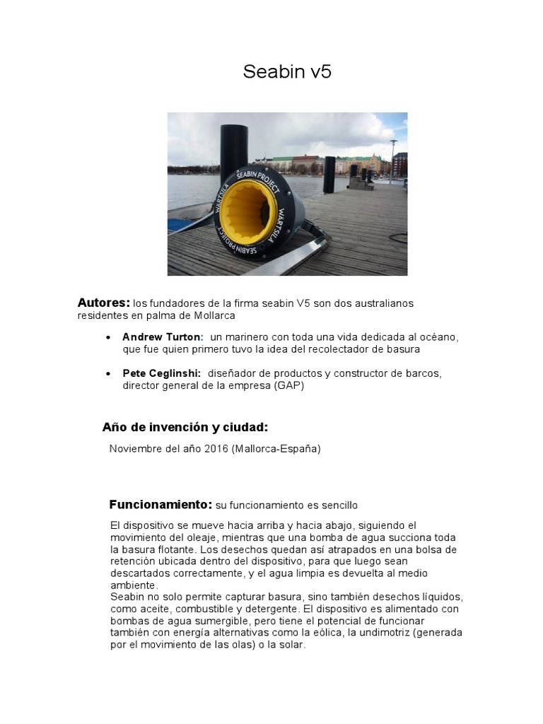 Innovador Seabin V5: Limpieza Oceánica | PDF | El plastico | Residuos