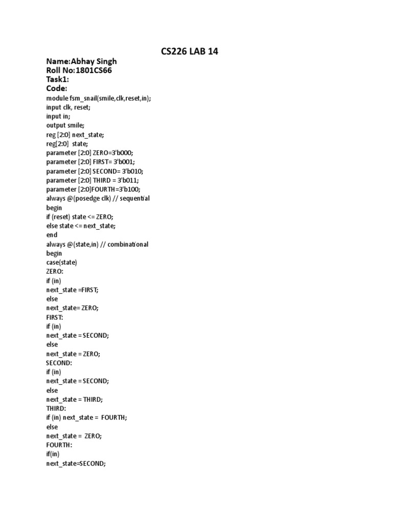 CS226 LAB 14: Name:Abhay Singh Roll No:1801CS66 Task1: Code | PDF | Parameter (Computer ...