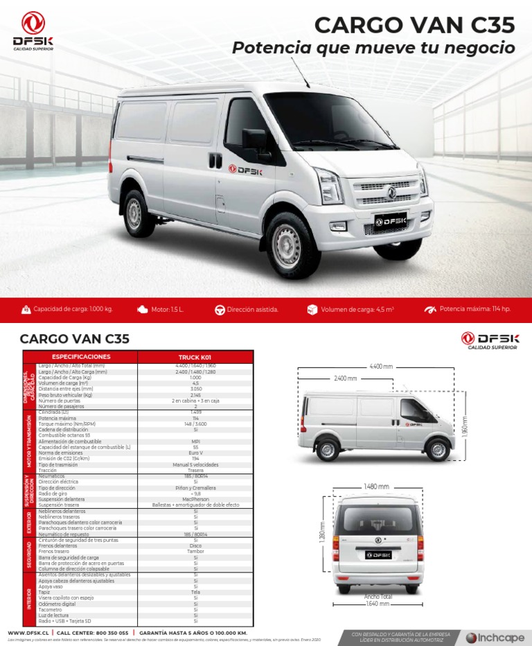 DFSK Cargo Van C35 Ficha Tecnica | PDF | Vehículos de ruedas | Vehículo de motor