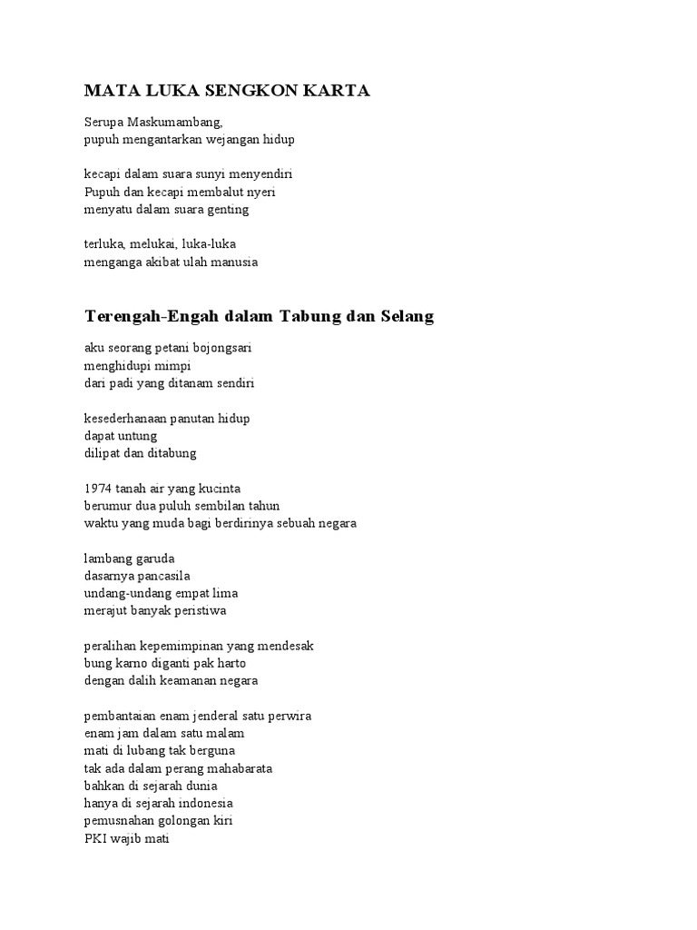 Mata Luka Sengkon Karta - Peri Sandi | PDF | Puisi