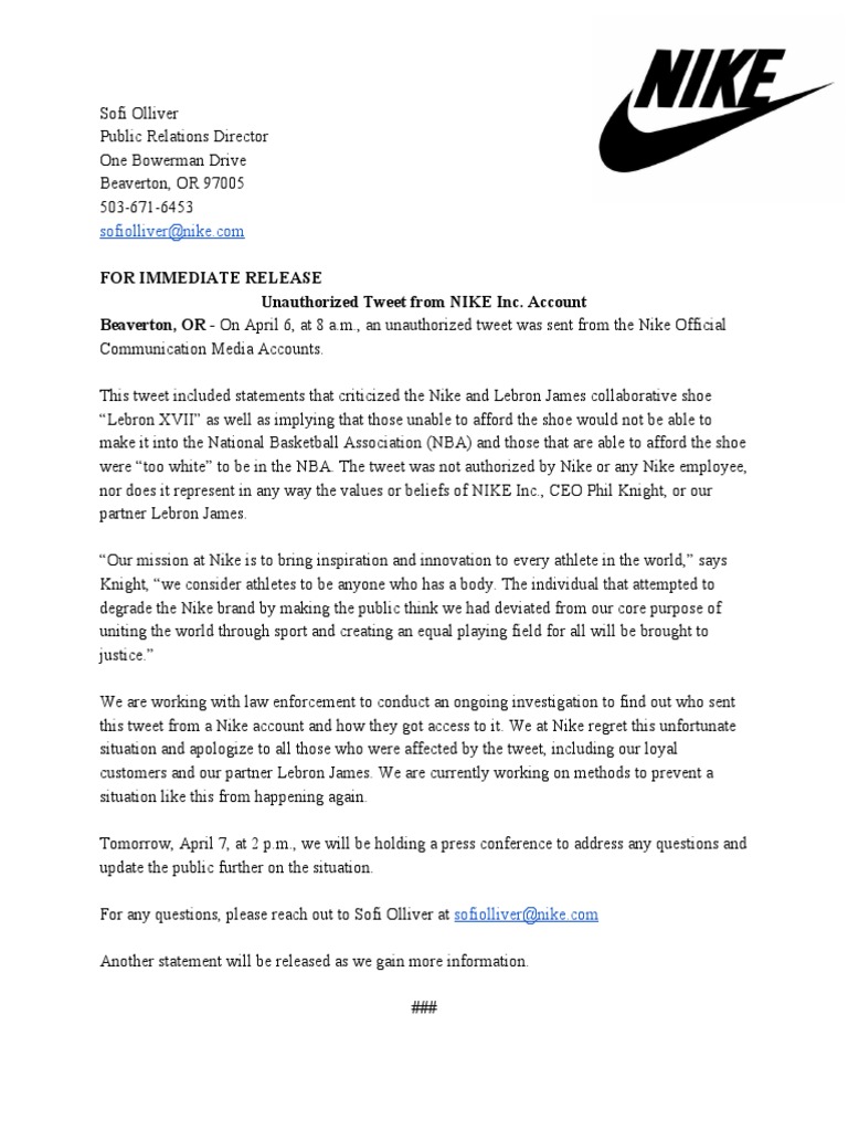 Prls 450 Nike Press Releases | PDF | Nike | Sports